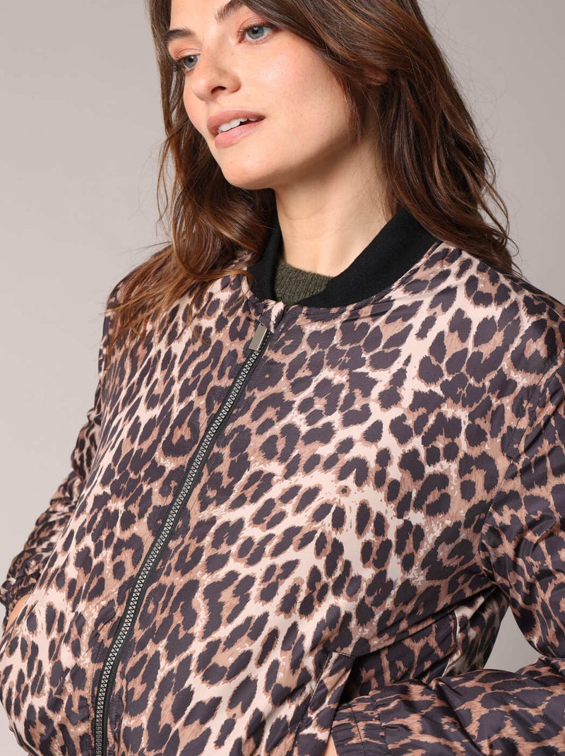 Veste bomber à imprimé léopard avec finitions côtelées et zip sur le ...