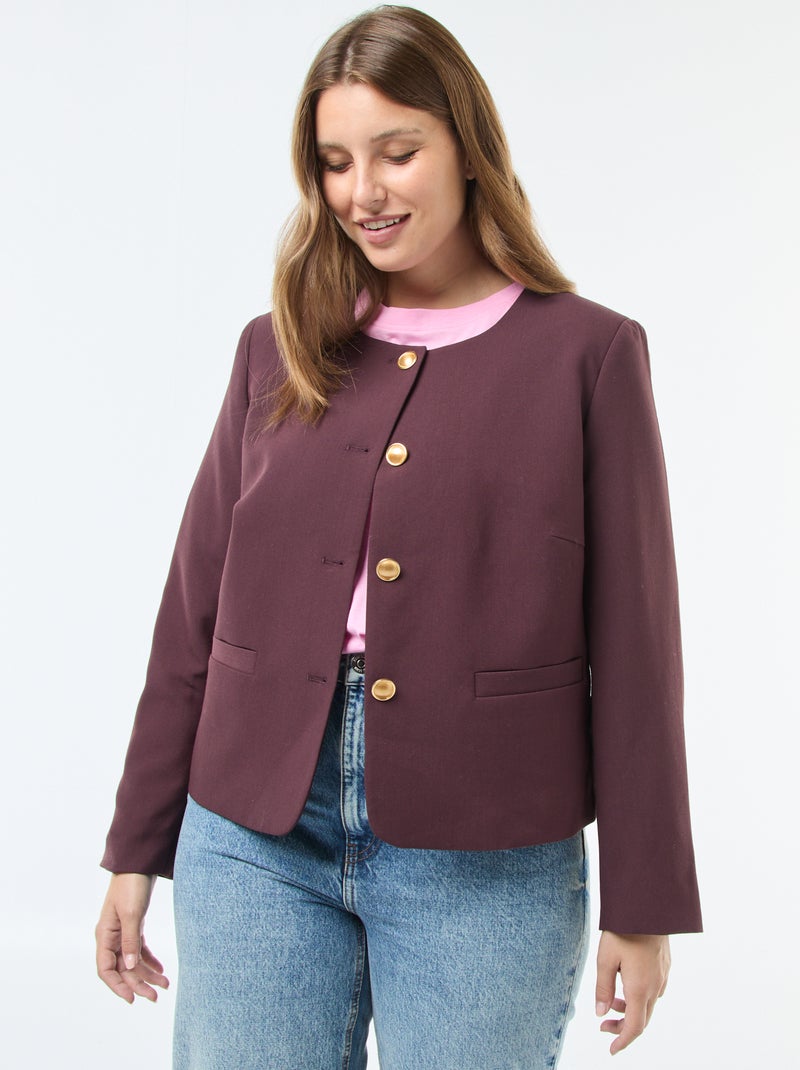 Veste courte avec boutons rétro - Prune - Grandes tailles - Femme - 16. ...