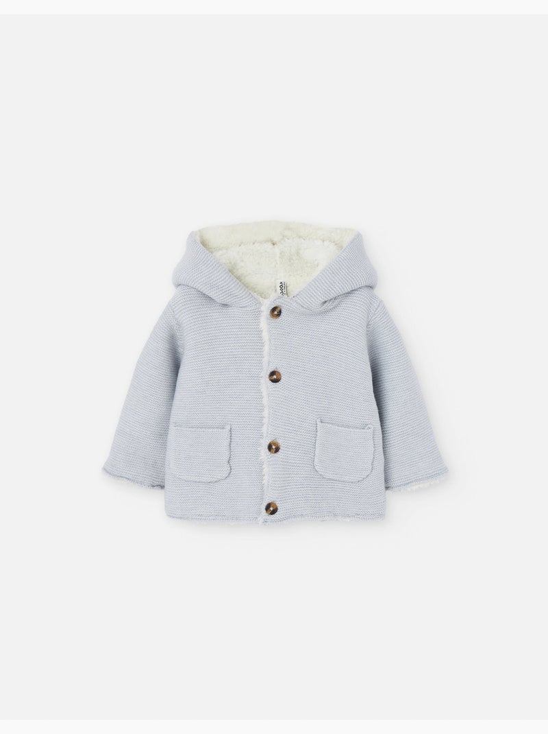 Veste en maille à capuche avec doublure en sherpa synthétique - Gris ...